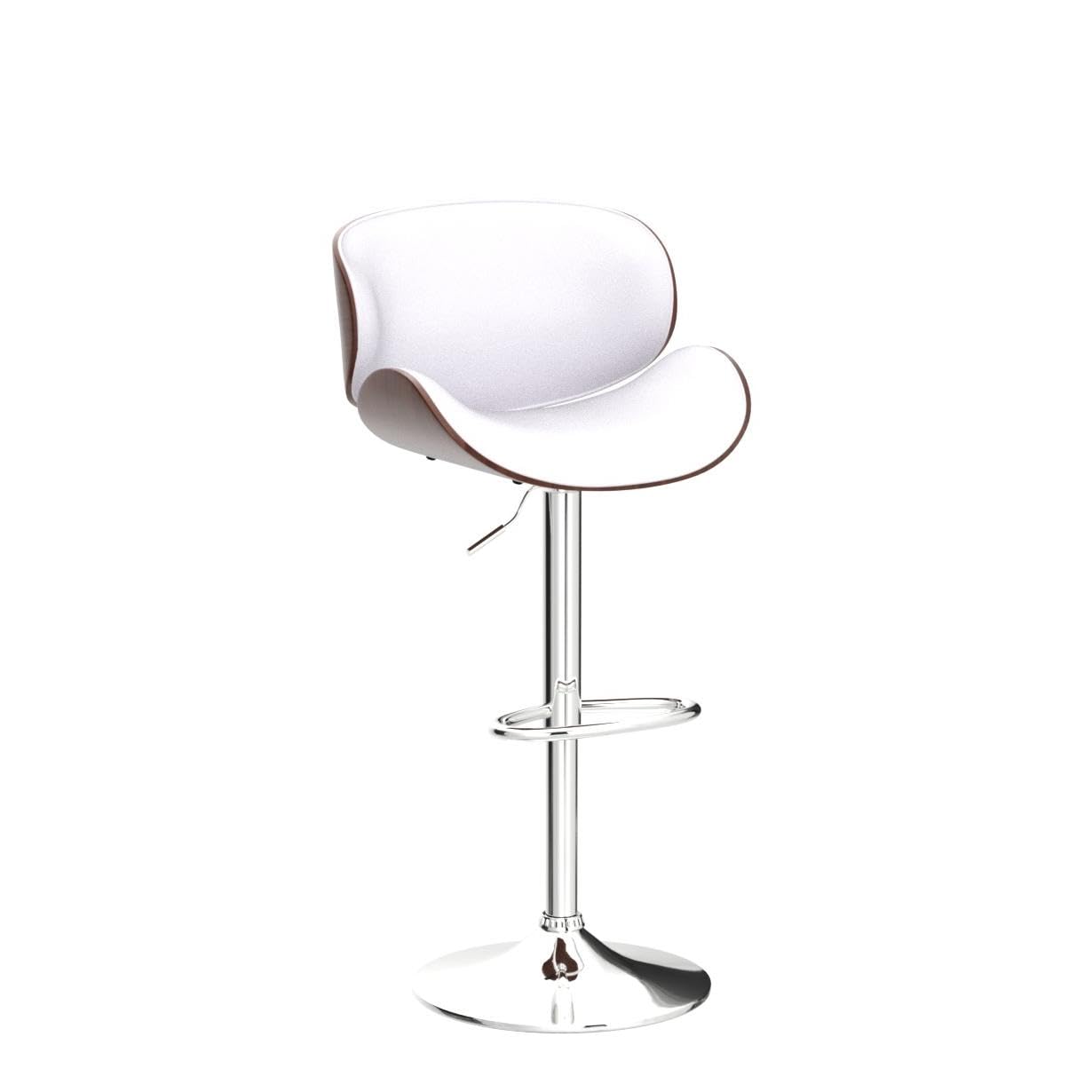 Aowos Bar Stools Set of 2, Adjustable Swivel Leather Bar Stools for Kitchen Island, Mid Century Modern Counter Height Bar Chairs Barstools with Back & Footrest (White)