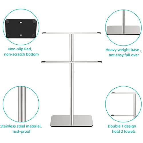 Towel Rack,Hand Towel Holder for Bathroom,Kitchen Hand Towel Rack for Countertop Vanity,Double-T Hand Towel Stand with Base,Metal Towel Stand,Brushed Nickel