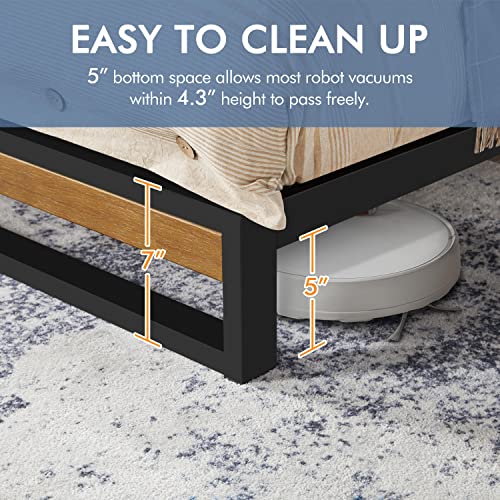 Yaheetech 37 Inch Metal Platform Bed Frame with Wood Headboard Solid Wood & Steel Construction No Box Spring Needed Wood Slat Support Easy Assembly Chestnut Brown Full