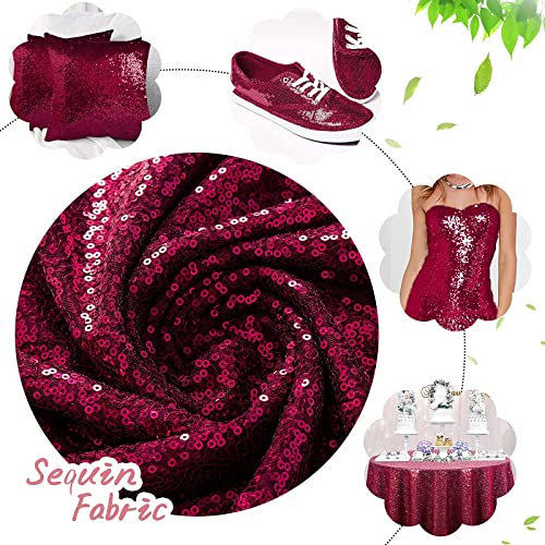 Burgundy Sequin Fabric by The Yard 1 Yard Glitter Fabric Embroidered Sequin Mesh Fabric for DIY Sewing Wedding Dresses Clothing Tablecloth Table Linen