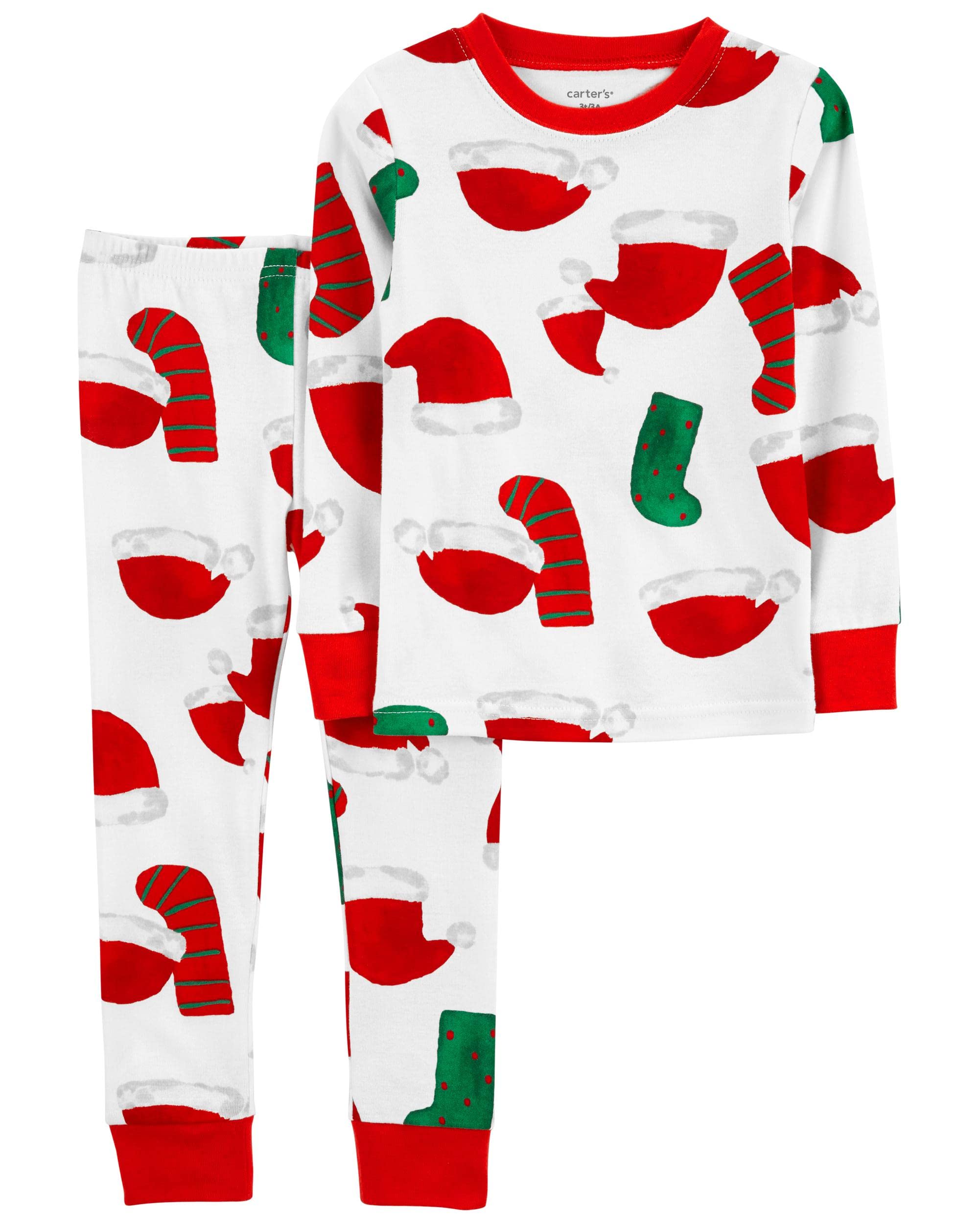 Carter's Girls' Christmas 2-Piece Snug Fit Cotton PJs (as1, age, 2_years, Santa/White/Red, 2T)
