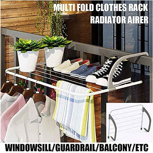 ZyHMW Clothes Airer Home Folding Adjustable Radiator Towel Clothes Drying Rack Pole Airer Dryer Drying Rack 5 Rail Balcony Telescopic Laundry Holder,Folding Airer (Color : Gray, Size : 50X28cm)