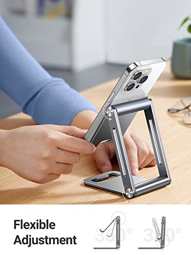 UGREEN Phone Stand for Desk Cell Phone Holder Adjustable Compatible with iPhone 14 13 12 Pro Max 11 XS Max XR X 8 Plus, Nintendo Switch, Aluminum Metal Desktop Phone Stand Portable, Space Grey