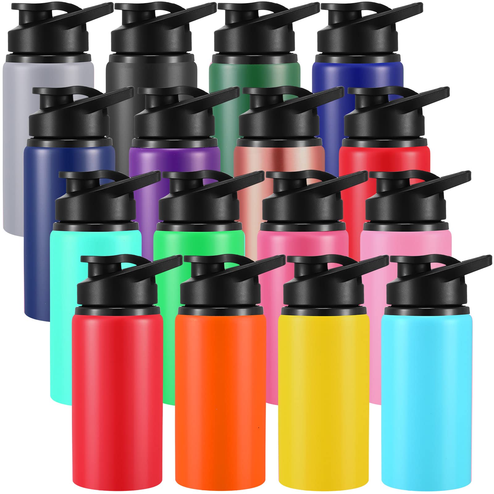 Eaasty 16 Pcs 17 oz Aluminum Water Bottle Bulk Multicolor Reusable Sports Bottle with Snap Lids Multipack Vacuum Water Flask for Travel Camping, Picnics, Gym, Hiking, Cycling, Fishing