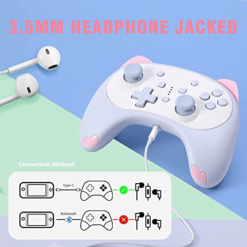 IINE Cute Switch Controller, Bluetooth Cartoon Kitten Nintendo Switch Controllers Wireless, Kawaii Light Switch Gaming PC Controller with TURBO/Double Vibration Function