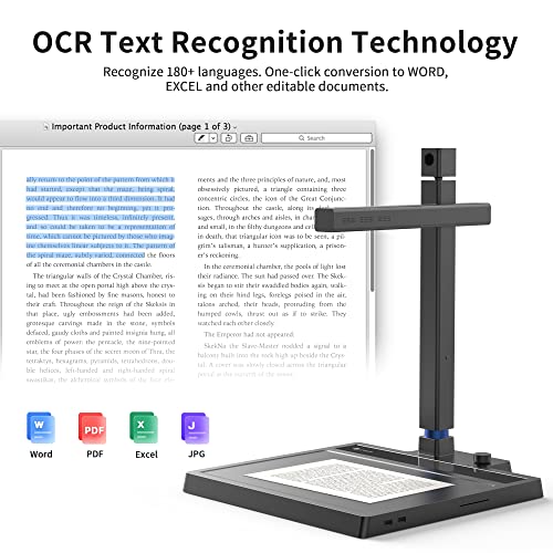 CZUR Shine 500 Surface Pro DC Document Scanner, 5MP Document Camera + 2MP Webcam+ Working Surface, A4 Scanner for Computer/Laptop, 180+ Languages OCR, Fast Scan 1s/Page, for PC/Mac
