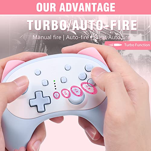 IINE Cute Switch Controller, Bluetooth Cartoon Kitten Nintendo Switch Controllers Wireless, Kawaii Light Switch Gaming PC Controller with TURBO/Double Vibration Function