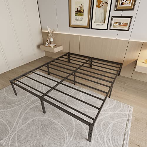 ALDRICH Metal King Size Bed Frame - 16 Inch Tall Black Basic Anti Squeak Steel Slats Platform, Easy Assembly Heavy Duty Noise Free Bedframes, No Box Spring Needed