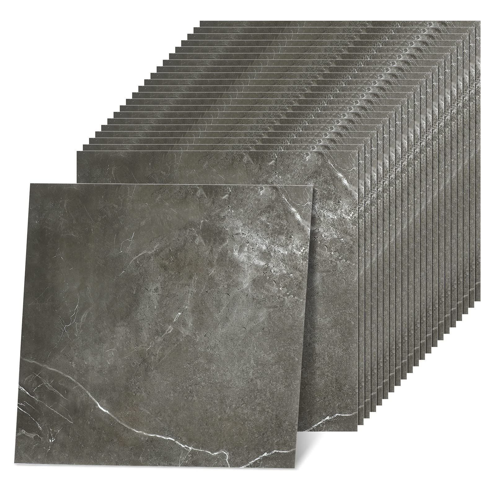 48 Pieces Vinyl Flooring Peel and Stick Floor Tile Stick on Floor Tile Self Adhesive Waterproof Bathroom 12 x 12 Inch for Bathroom Kitchen Bedroom Living Room(Gray Marble)