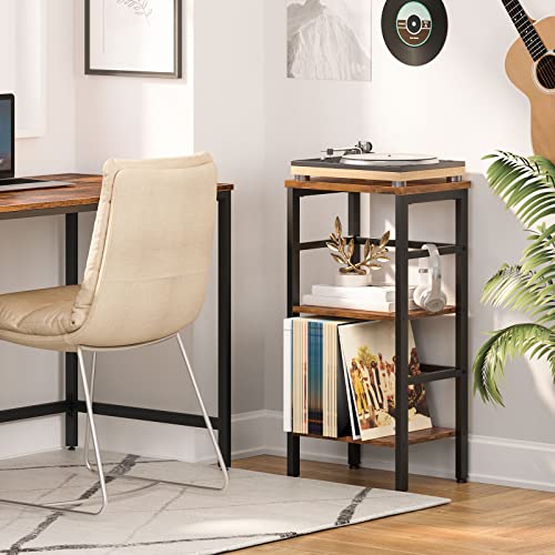 HOOBRO 3 Tier Bookshelf, Record Storage Rack with Side Fence, Wooden Free-Standing Shelf Units, Narrow Display Shelf for Living Room, Bedroom,Classroom, Rustic Brown BF80CJ01