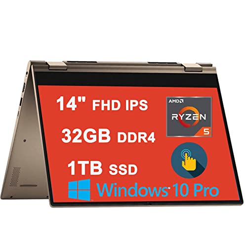 Dell Inspiron 14 7000 7405 2-in-1 Laptop 14" FHD IPS Touchscreen AMD Hexa-Core Ryzen 5 4500U (Beats i7-10710U) 32GB DDR4 1TB SSD Fingerprint Backlit Keyboard USB-C HDMI MaxxAudio Win10Pro Gold Renewed