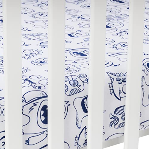 Andi Mae Crib Sheet - Blue Monsters - 100% Jersey Cotton - Fits Standard Crib or Toddler Mattresses
