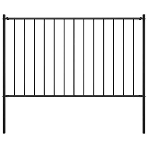 Fence Panel with Posts Powder-Coated Steel,Garden Fence,Steel Fence Panel,Outdoor Residential Fencing for Yard and Garden, Multi-Purpose Metal Animal Fence 5.6'x4.1' Black