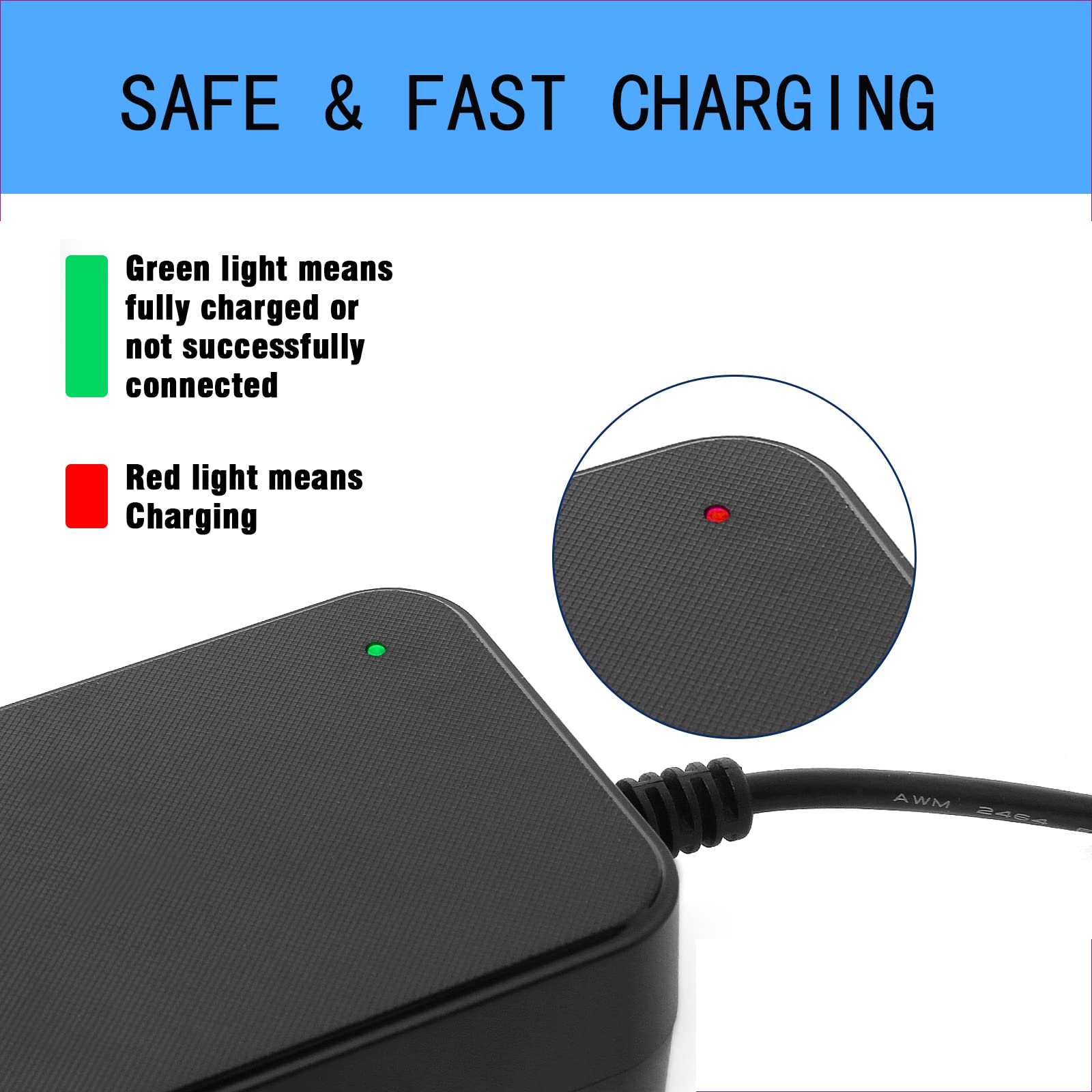 29.4V 2A Battery Charger 3 Plugs Universal Replacement with 5.5mm 1-Prong DC Plug and 8mm & 12mm 3-Prong Connectors