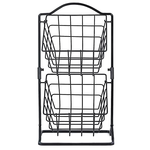Wetheny 2 Tier Fruit Basket Fruit Bowl for Kitchen Counter,Bread,Fruit and Vegetable Holder Storage Basket,Wire Hanging Basket stand for Kitchen Organizer
