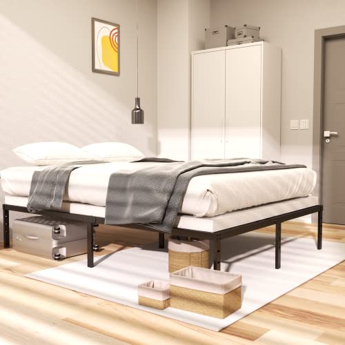 ALDRICH Metal King Size Bed Frame - 16 Inch Tall Black Basic Anti Squeak Steel Slats Platform, Easy Assembly Heavy Duty Noise Free Bedframes, No Box Spring Needed