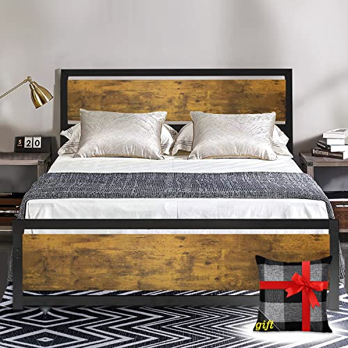 Codesfir Full Size Bed Frames with Wood Headboard and Footboard, Heavy Duty Platform Bed Frame with Storage, No Box Spring Needed, Solid and Stable, Noise Free, Easy Assembly, Vintage Brown