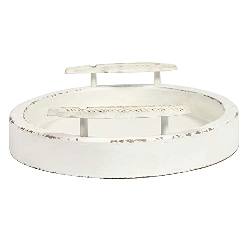 SOFE 16" Farmhouse Oval Wood Tray, White Distressed Serving Tray with Carved Handles, Serving Tray Decorative and Rustic Candle Holder Tray, Coffee Table Tray Centerpieces for Dining Room/Kitchen