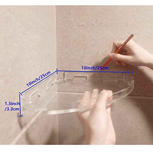 JiePai Acrylic Corner Shower Caddy Shelf with Hooks 2 Pack, Adhesive Wall Mounted Bathroom Shower Shelf Organizer for Inside Shower & Kitchen Storage