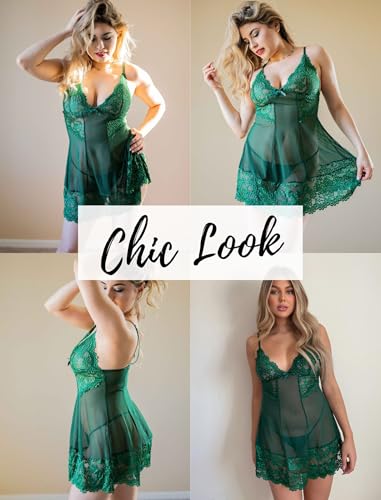 Avidlove Womens Sexy Lingerie Lace Baby Doll Chemise Sleepwear Mesh Nightgown(Green,Medium)