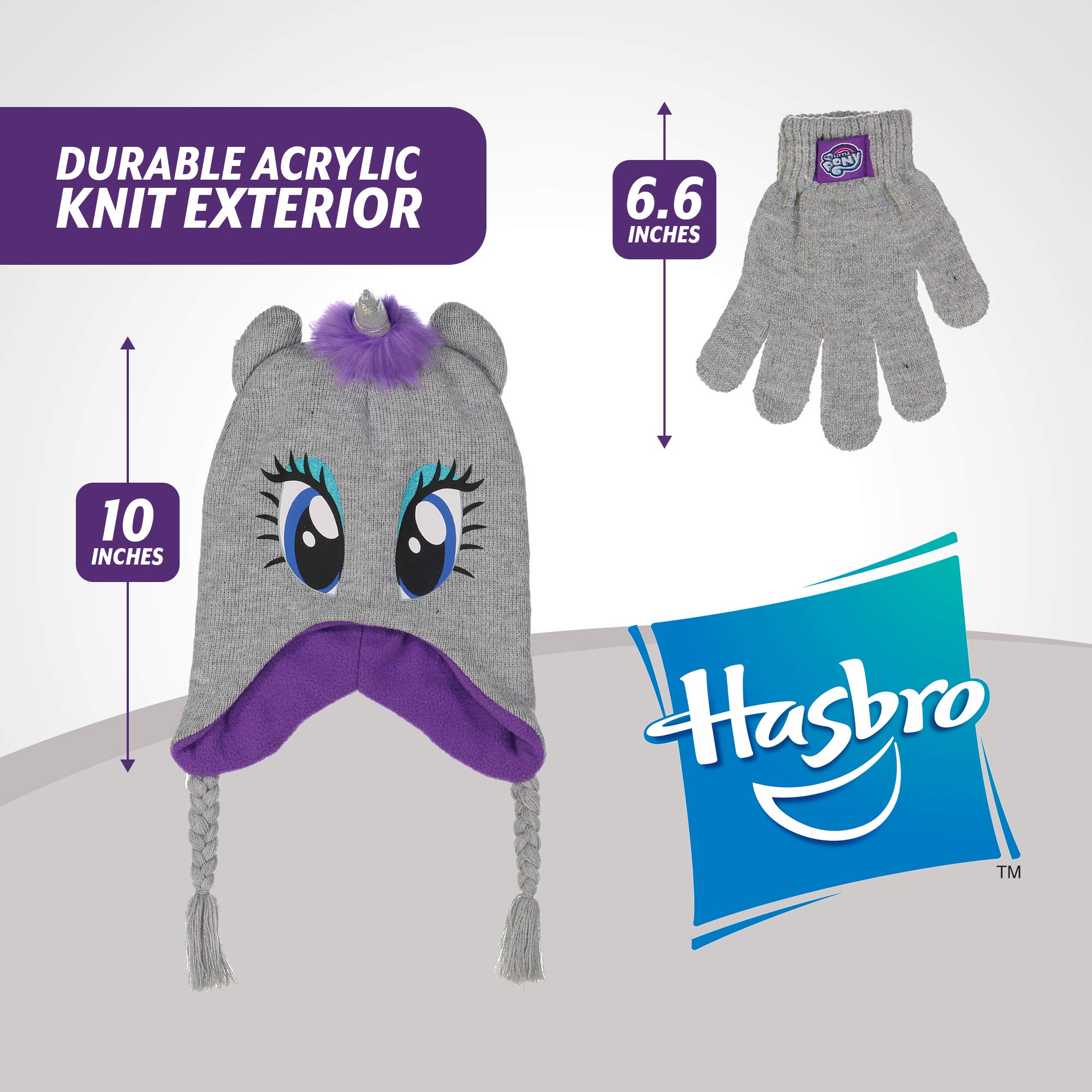 Girls Knitted Animal Beanie Winter Hat and Glove Set Purple Unicorn