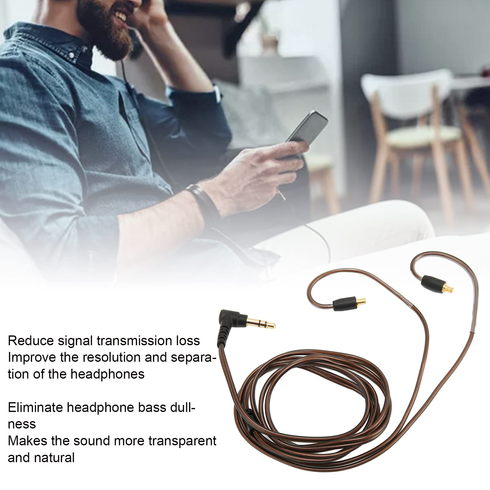 Yoidesu Earphone Upgraded Cable, 3.9ft Replacement Oxygen Free Copper Earbuds Cable 3.5mm Headphone Wire with A2DC Interface for ATH CKS1100 E40 E50 E70 LS200 LS300 LS400 CKR90 CKR100 LS50