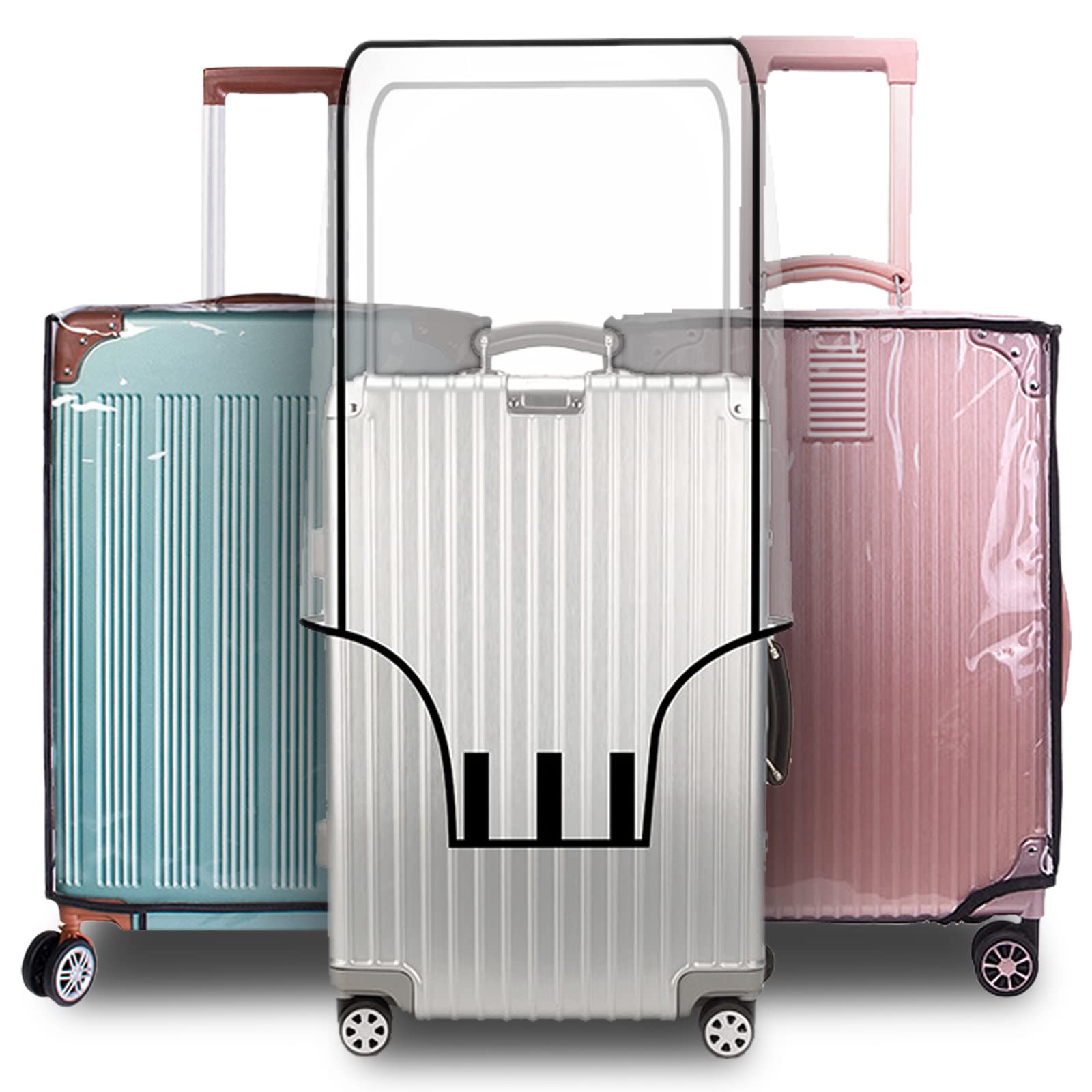 Troyesko 3 Pieces Clear Luggage Cover Protector PVC Luggage Protector Suitcase Cover,Thicken Anti-scratch Waterproof Transparent Suitcase Cover for Travel Fits Most 20" to 28" Luggage
