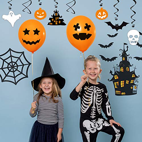 DECORLIFE Halloween Party Decorations, Halloween Decorations Indoor Including Happy Halloween Banner, Wire Lanterns, Hanging Swirls, Castle and Bats Centerpiece, Spiders and Web, Balloons