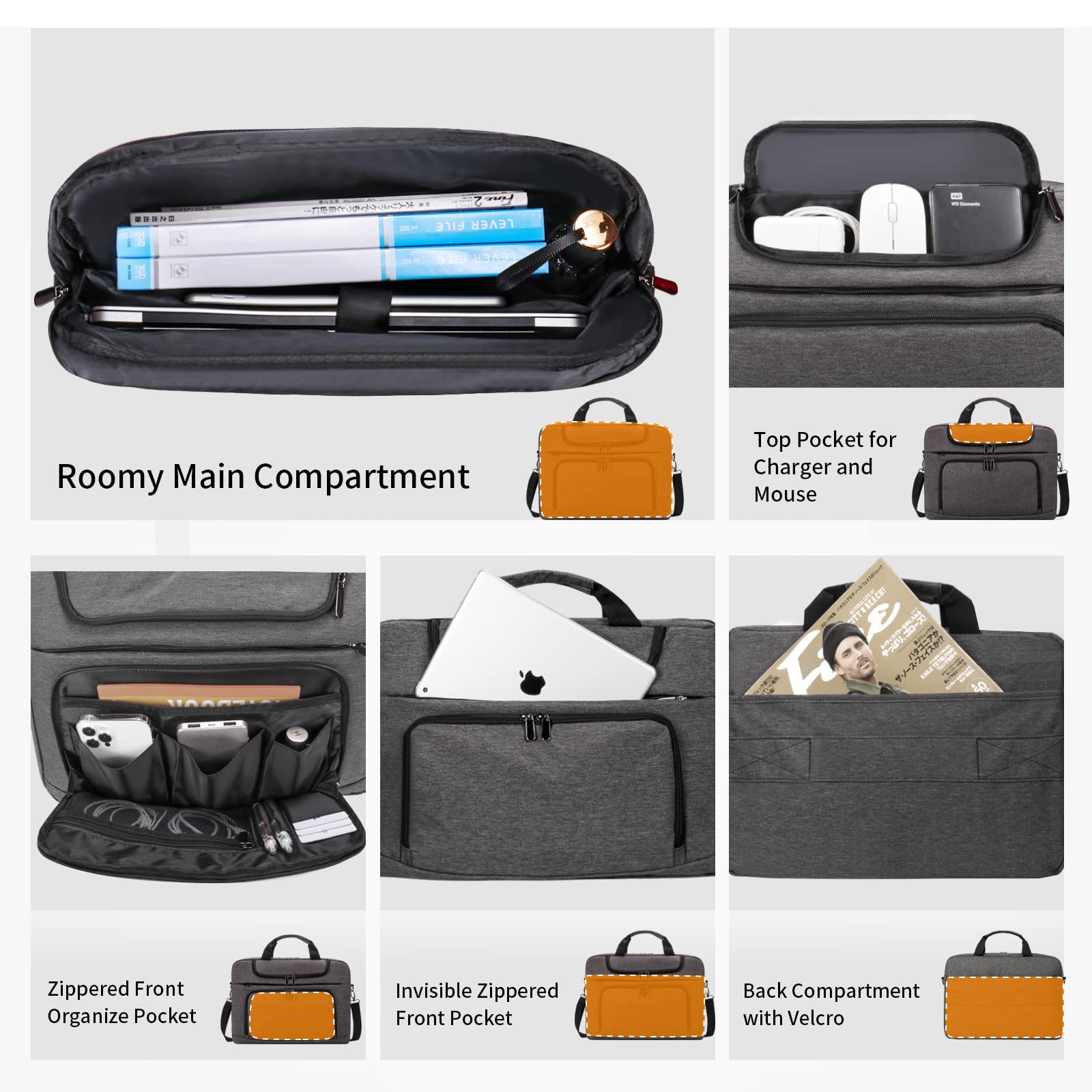 BERTASCHE Laptop Bag 13.4-inch, Grey, Padded Laptop Compartment, Adjustable Shoulder Strap, Organized Interior