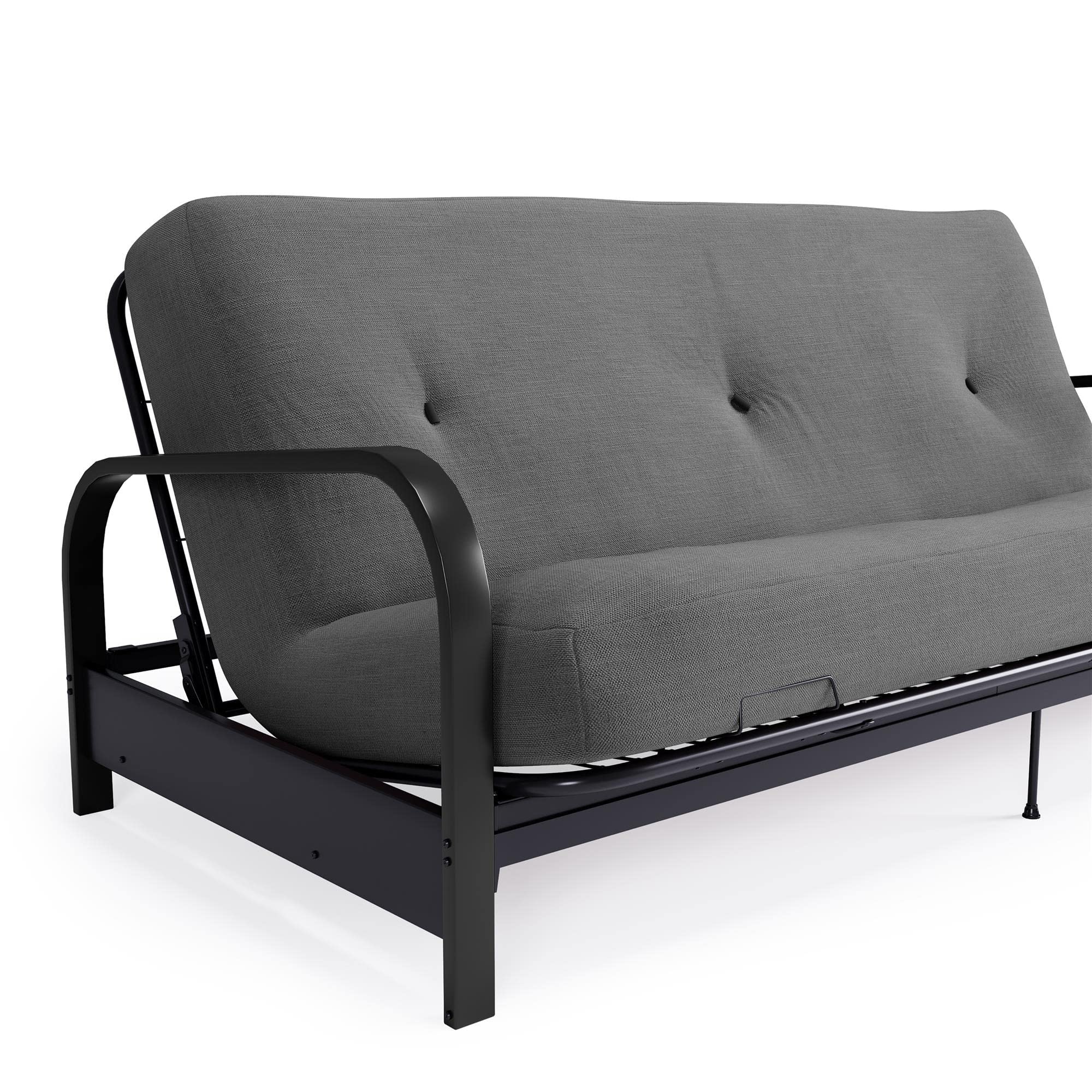 ASQUAN Black Metal Arm Full Size Futon Frame with 6β Gray Mattress