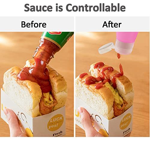 TACYKIBD 4Pcs Squeeze Salad Dressing Bottles, Portable Bulb Sauce Condiment Bottles with 2Pcs Cleaning Brush and Food Storage Condiment Bottles, Leakproof Dressing to Go for Lunch (1.3oz, 38ML)