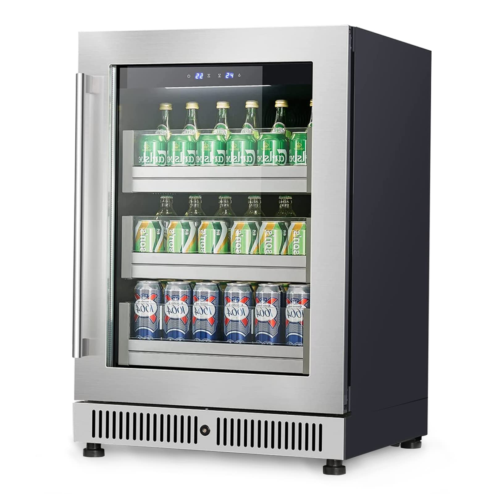 MGMEDOS Beverage Refrigerators 24 Inch Built-in Freestanding Stainless Steel Mini Fridge Beverage Cooler (Glass Door)
