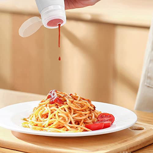 TACYKIBD 4Pcs Squeeze Salad Dressing Bottles, Portable Bulb Sauce Condiment Bottles with 2Pcs Cleaning Brush and Food Storage Condiment Bottles, Leakproof Dressing to Go for Lunch (1.3oz, 38ML)