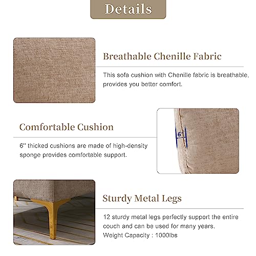VERYKE U Shape Sectional Sofa Couch,Modern 110'' Chenille Fabric Sectional Couch Sofa, Upholstered Sofa Bed with Golden Metal Legs for Living Room