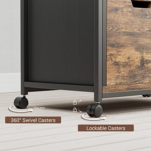YaFiti Wood File Cabinet for Home Office, 3 Drawer Lateral Filing Cabinets for Printer Stand with Storage and Socket USB Charging Port fits A4 or Letter Size, Rustic Brown