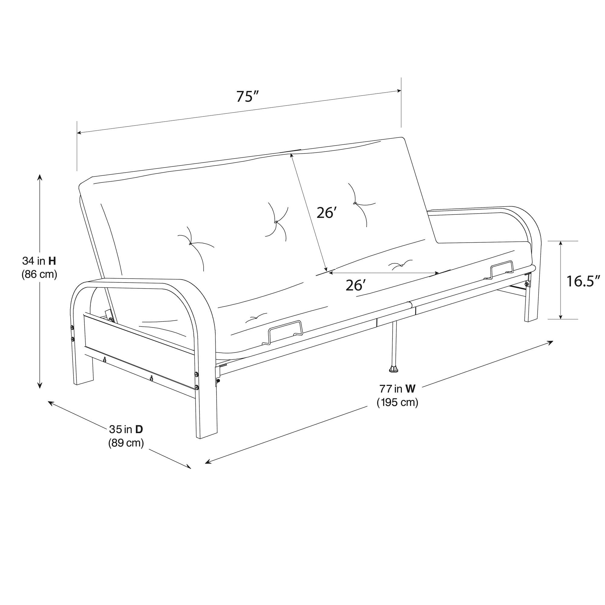 ASQUAN Black Metal Arm Full Size Futon Frame with 6β Gray Mattress