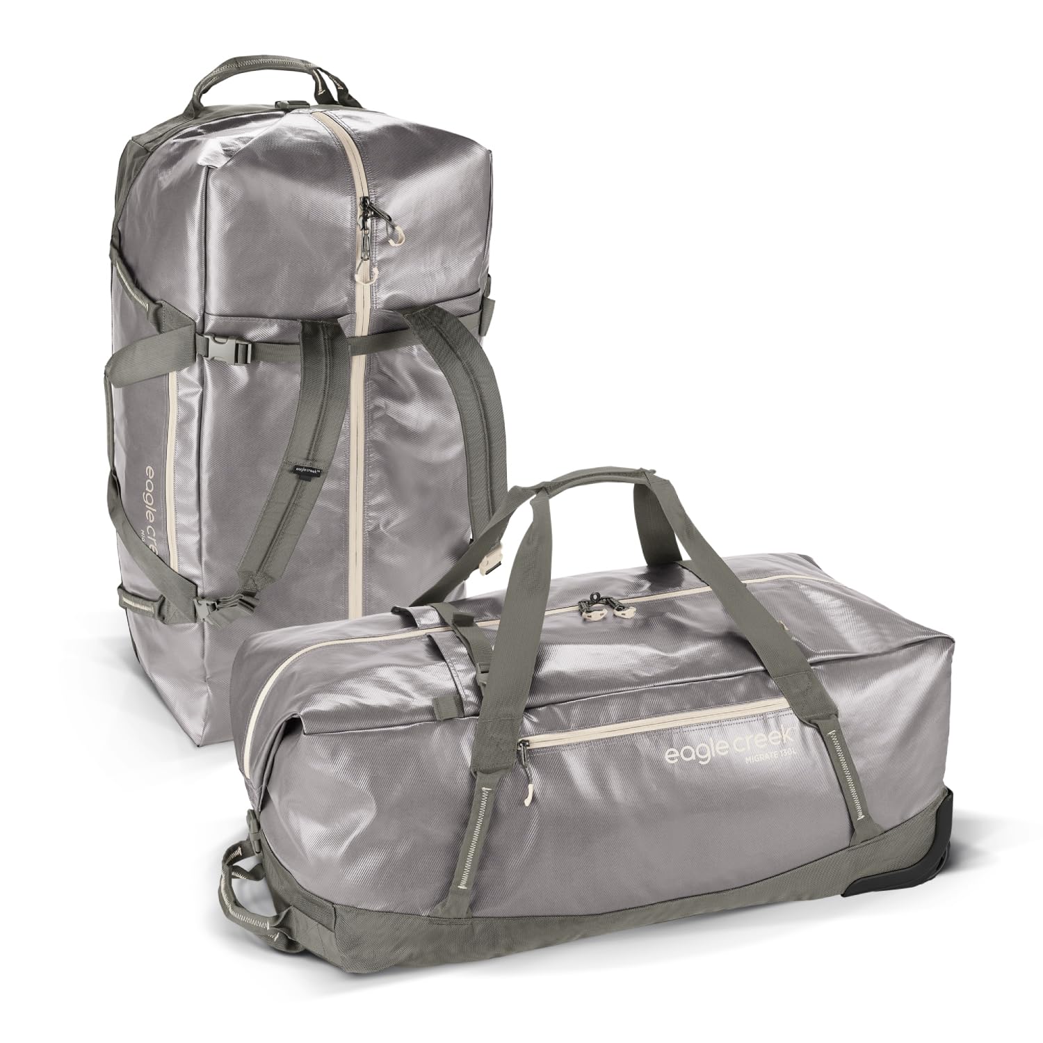 Eagle Creek Migrate 130L Rolling Duffle Bag with Wheels, Tuck-Away Backpack Straps, Wide-Mouth Main Compartment, Quick-Access Front Pocket & Bathtub Bottom, River Rock