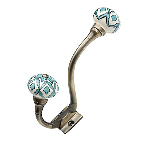 IndianShelf 1 Pack Hook | Key Hooks Hanging Keys | Sea Green Cream Hooks for The Wall | Ceramic Coat Hooks for Hanging | Flower Hooks for Kitchen [16.51 Cm]