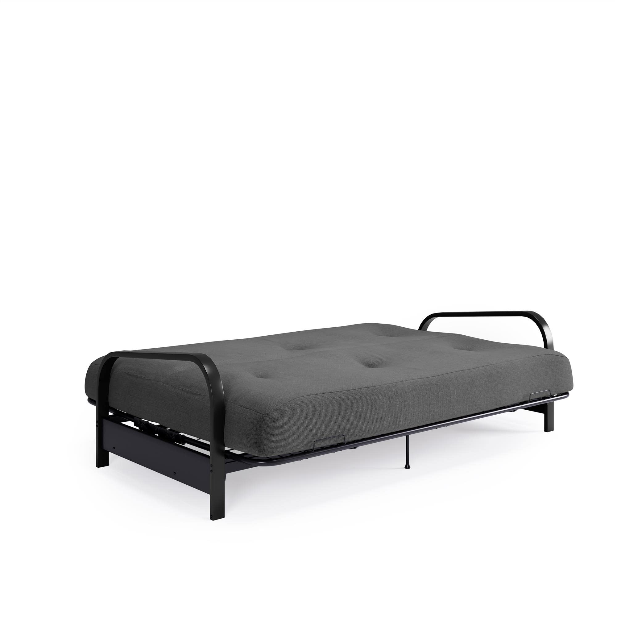 ASQUAN Black Metal Arm Full Size Futon Frame with 6β Gray Mattress