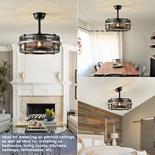 cifyses Ceiling Fan with Lights,19'' Farmhouse Ceiling Fans with Lights and Remote, Reversible Indoor Outdoor Ceiling Fan with Light Flush Mount Ceiling Fan with Lights Caged (No Bulbs