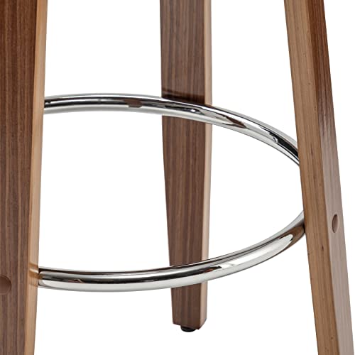 Bar Stools Set of 2, Swivel Bar Height Stools with Walnut Bentwood, Low Back, Upholstered Faux Leather, Soft Cushion Seat, Mid Century Bar Stools for Kitchen/Island/Counter (Black, 25" Seat Height)