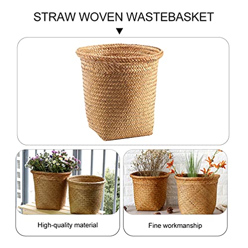 Toyvian 1Pc Straw Woven Storage Basket, Round Rattan Waste Basket Decorative Round Trash can for Bedroom Desktop Coffee (28cm)