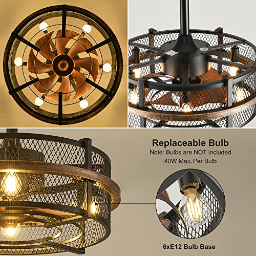 cifyses Ceiling Fan with Lights,19'' Farmhouse Ceiling Fans with Lights and Remote, Reversible Indoor Outdoor Ceiling Fan with Light Flush Mount Ceiling Fan with Lights Caged (No Bulbs