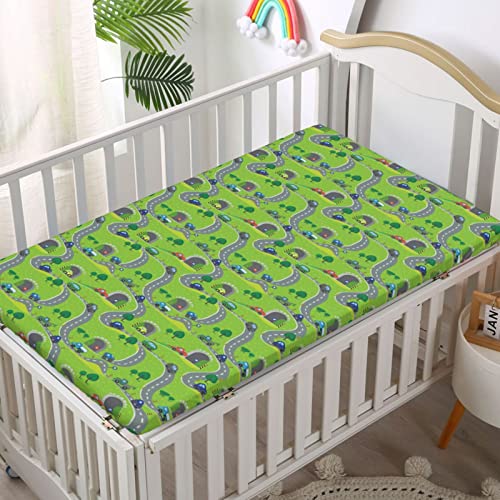 Car Race Track Themed Fitted Crib Sheet,Standard Crib Mattress Fitted Sheet Ultra Soft Material-Baby Sheet for Boys Girls, 28β x52β,Multicolor