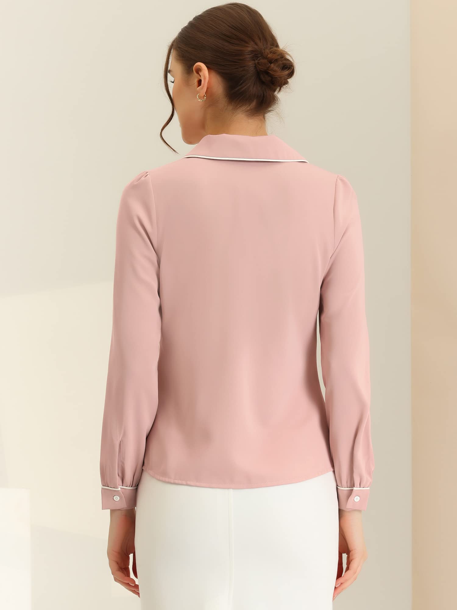 Allegra K Women's Peter Pan Collar Shirt Long Sleeve Elegant Button Down Work Blouse Medium Pink