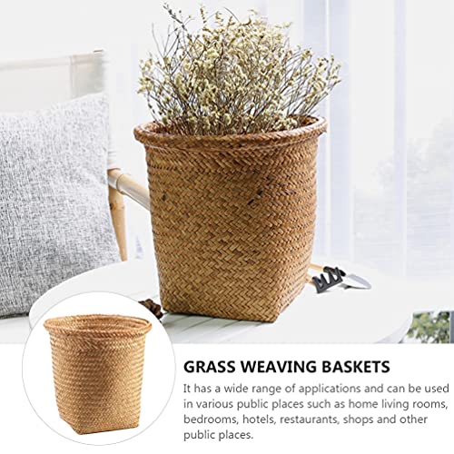 Toyvian 1Pc Straw Woven Storage Basket, Round Rattan Waste Basket Decorative Round Trash can for Bedroom Desktop Coffee (28cm)
