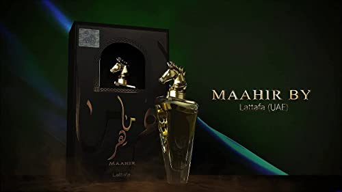 Lattafa Perfumes Maahir Eau de Parfum - EDP 100ML(3.4 oz) I Bold and Rich Oud Fragrance I Sandalwood, Musk and Vanilla Notes I Signature Arabian Perfumery I