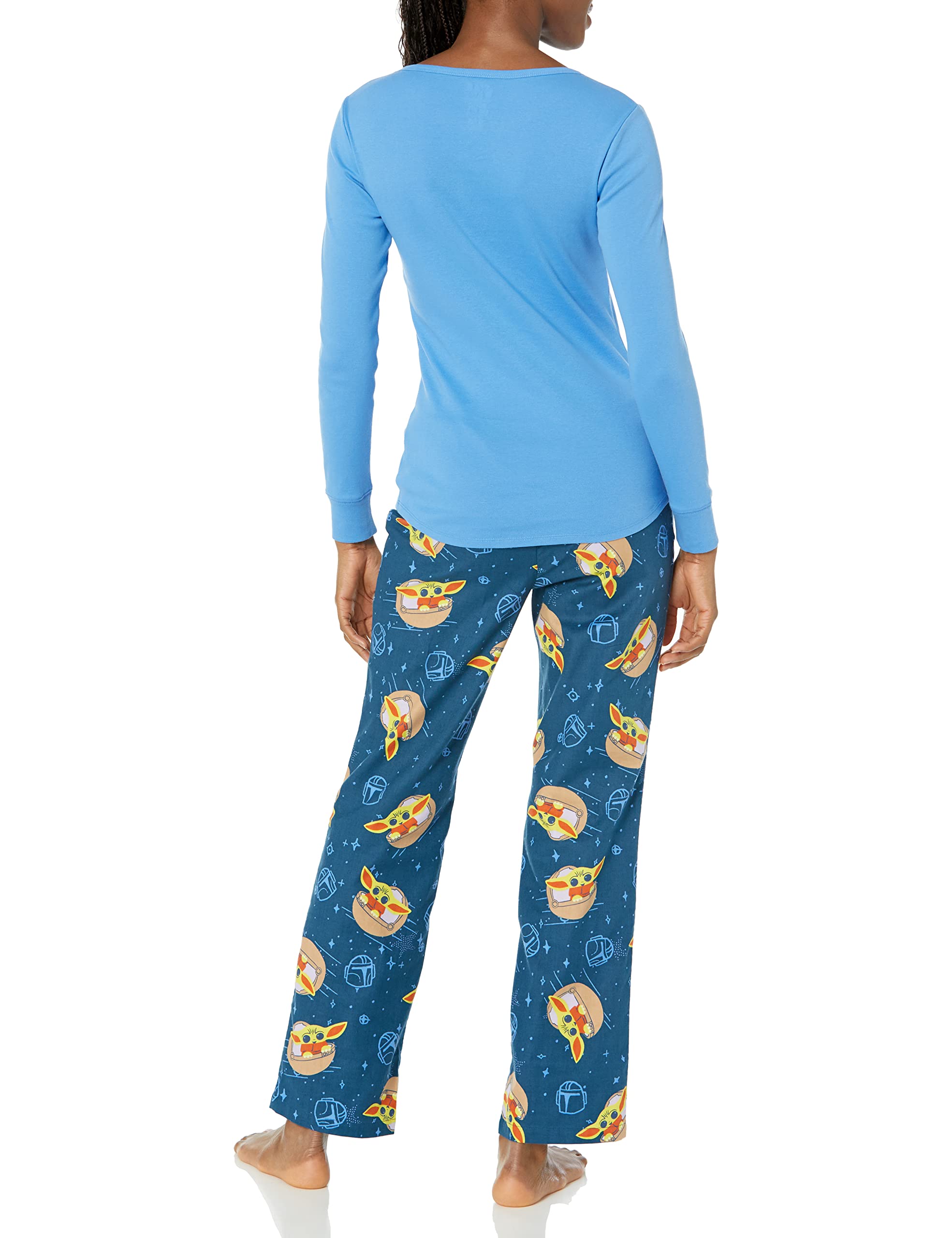 Amazon Essentials Disney | Marvel | Star Wars Women's Flannel Pajama Sleep Sets, Star Wars Grogu - Womens, Medium