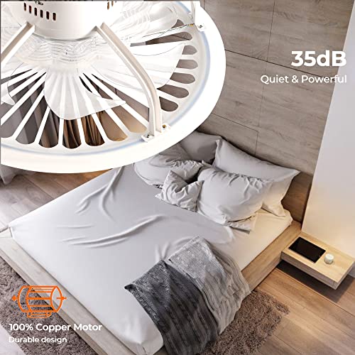CHANFOK Low Profile Ceiling Fan with Lights, Modern Indoor Flush Mount Ceiling Fan with Remote Control LED Dimming Multi-Speed Invisible Blades Timing 19" (White)