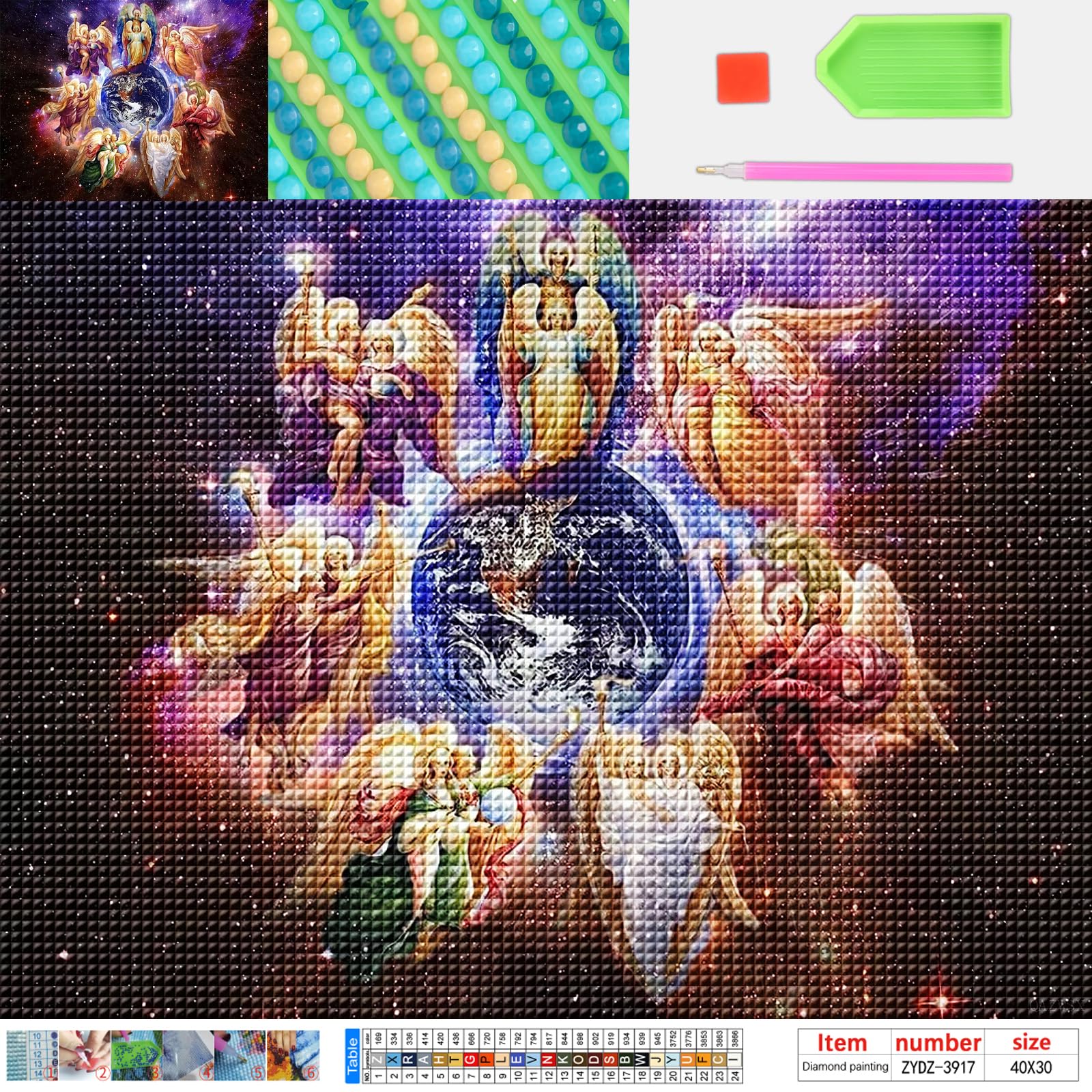 Gods Earth Picture Diamond Painting, Jesus Christ Angels Religion Art Paint by Number Kits DIY Round Full Drill Rhinestone Embroidery for Home Wall Decor Christmas Valentine's Day Gift 12x16 Inch